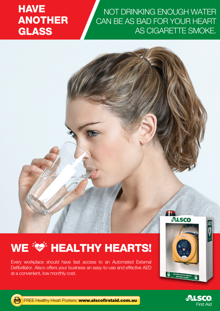 AED-Heart-Health-Poster-Drink-Water - Alsco First Aid